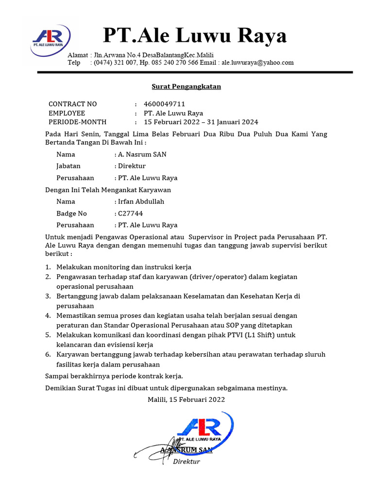 Surat Penugasan Dan Job Desk | PDF