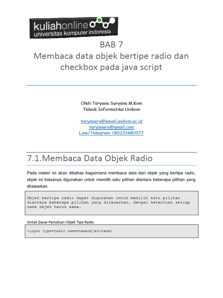 Bab 7 Membaca Data Radio Dan Checkbox Pada Javascript 2 | PDF | Teknologi & Rekayasa