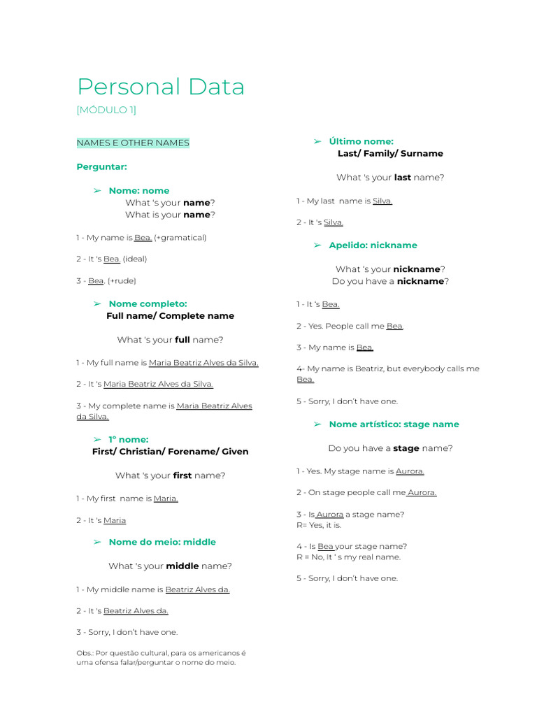 (MÓDULO 1) Personal Data | PDF