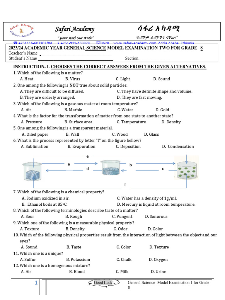 General Science Worksheet For Grade 8 | PDF
