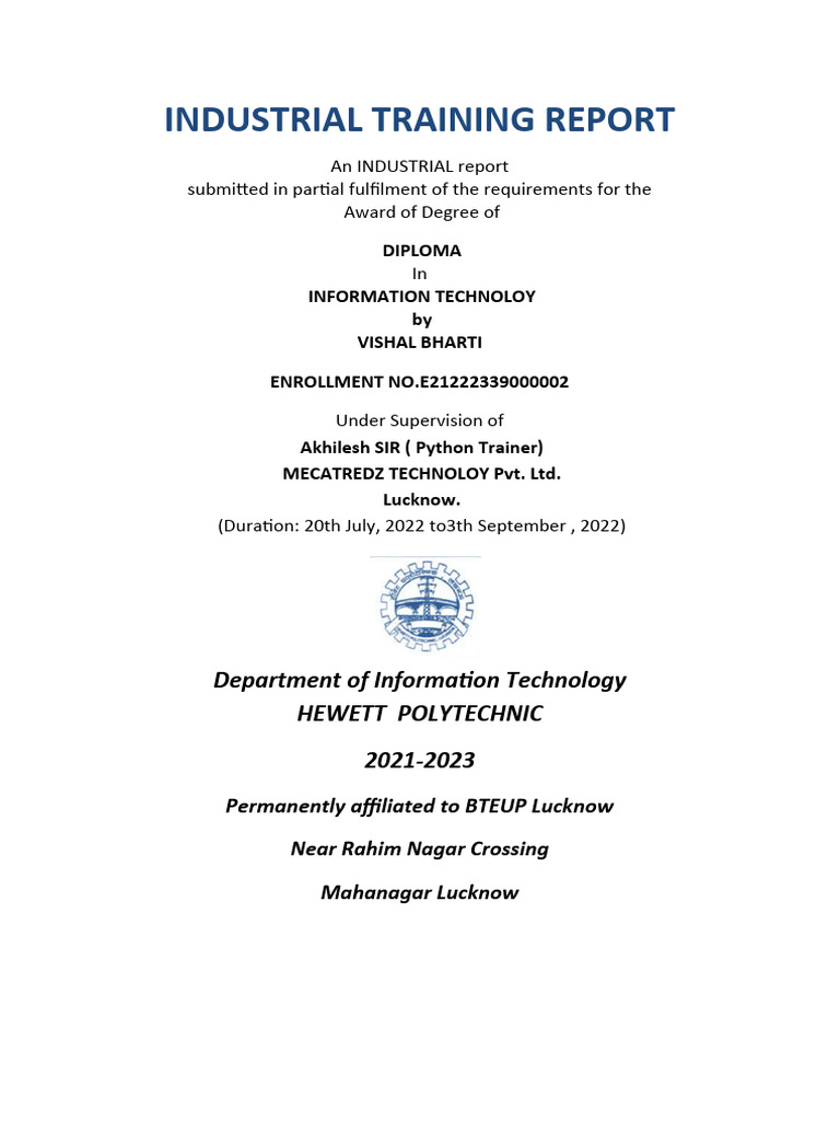 Sandeep Kumar Pal INDUSTRIAL TRAINING REPORT | PDF | Databases ...