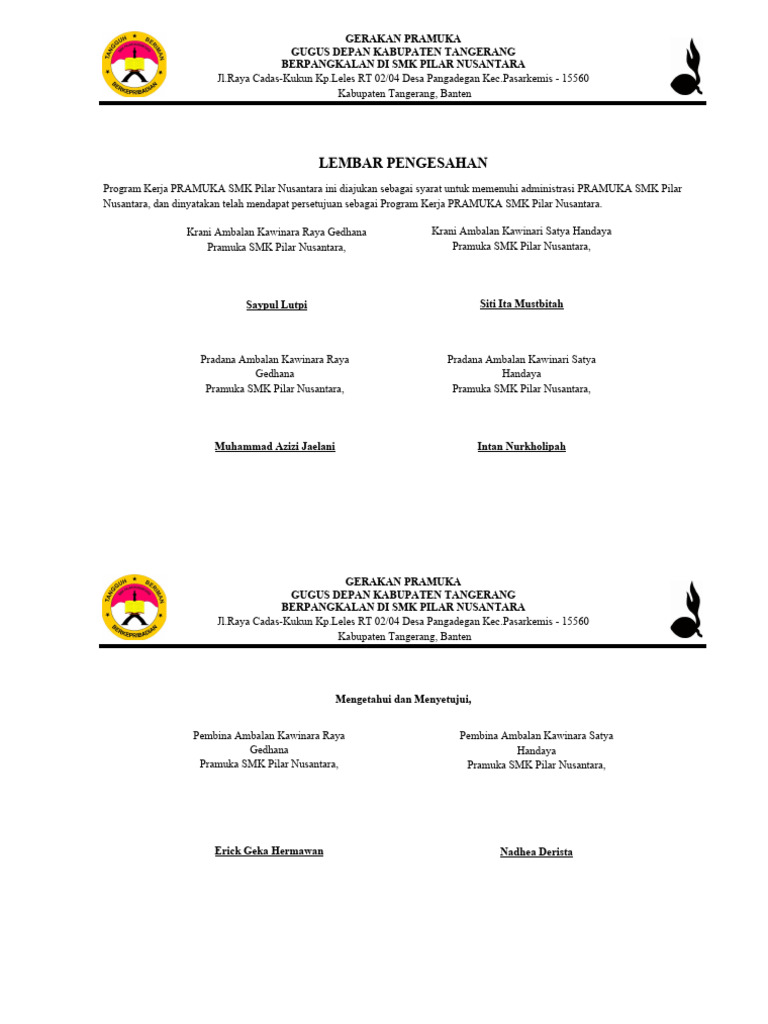 Program Kerja Pramuka 2019 2020 | PDF