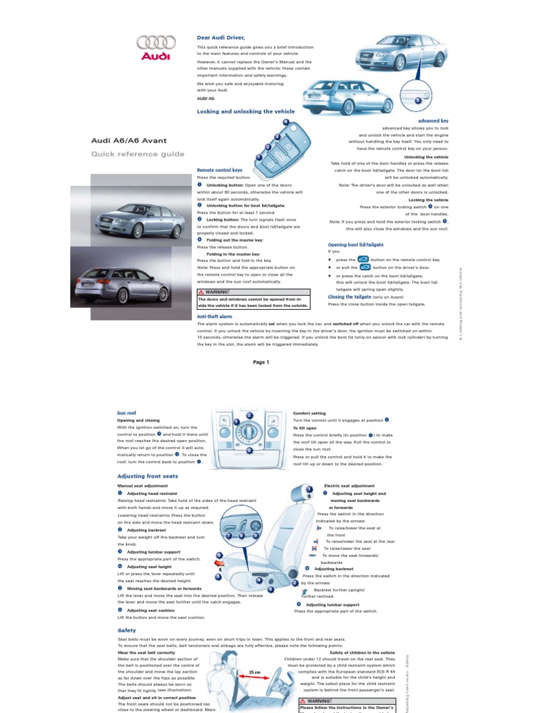 Audi A6/A6 Avant: Quick Reference Guide | PDF | Trunk (Car) | Automatic ...