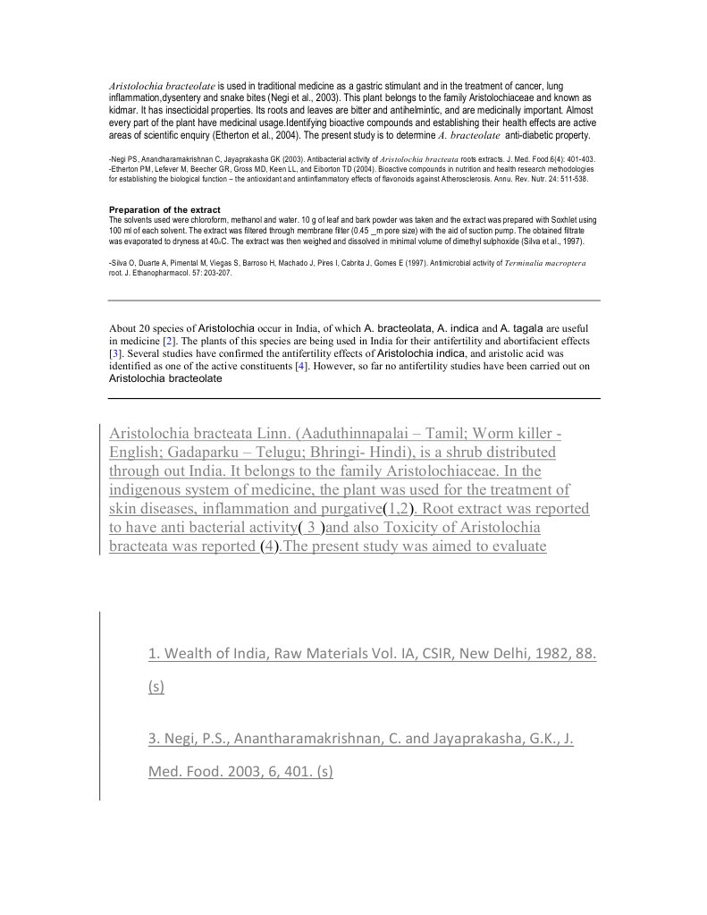 Aristolochia Bracteolate Is Used in Traditional Medicine As A Gastric ...