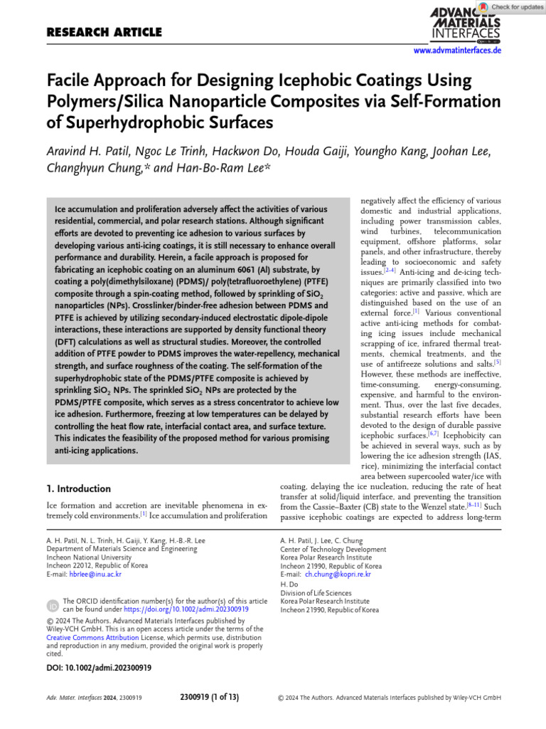 Icephobic Coatings via Polymer-Silica Composites | PDF | Wetting ...