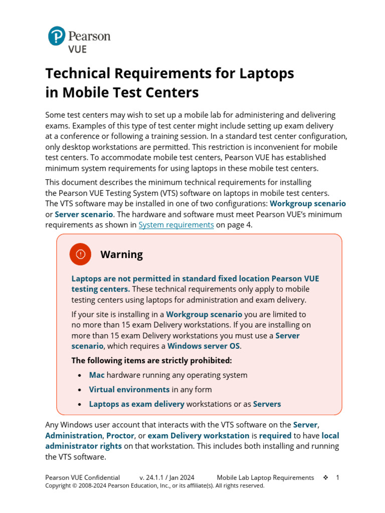 Technical Requirements For Laptops in Mobile Test Centers | PDF ...