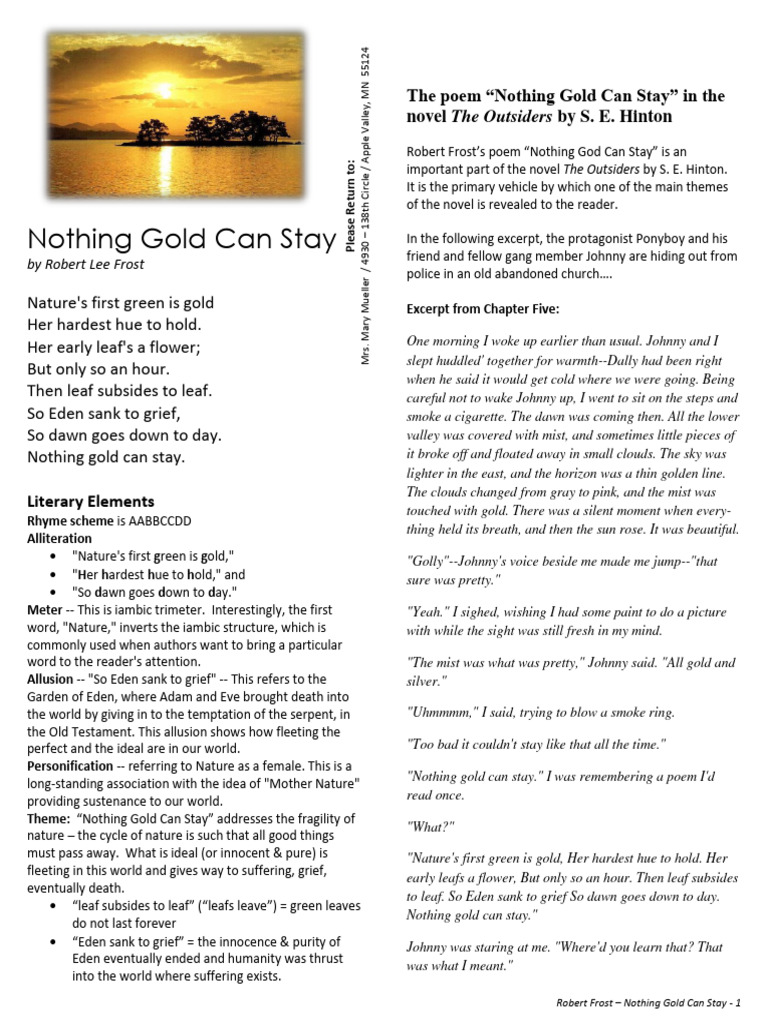 Robert Frost Nothing Gold Can Stay Handout | PDF