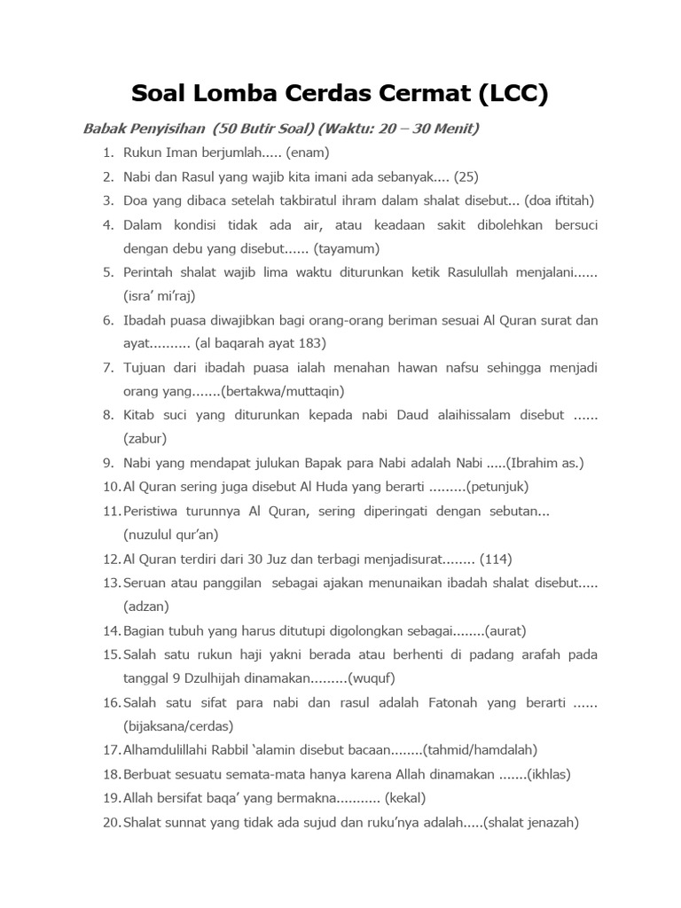 Soal Lomba Cerdas Cermat Islam | PDF | Agama & Spiritualitas