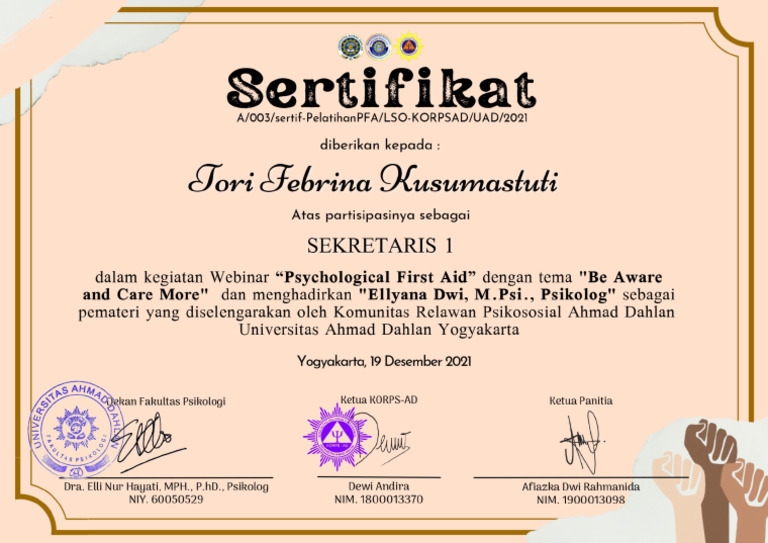 Sertif Panitia PFA | PDF