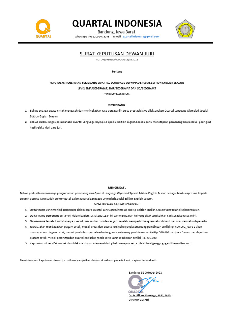 Pemenang Quartal Language Olympiad | PDF