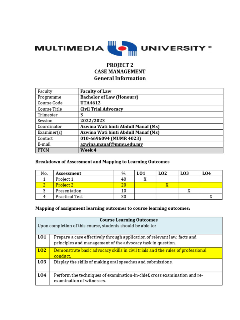 Civil Trial Advocacy Project 2 Guide | PDF | Rubric (Academic) | Justice