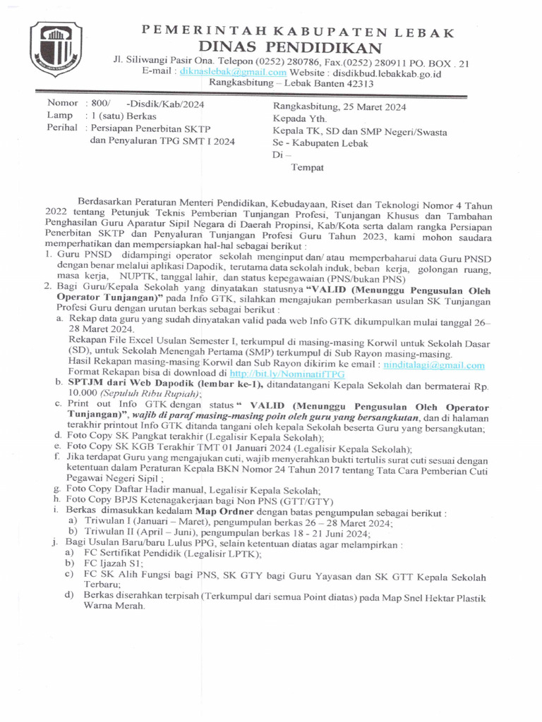 Informasi Pemberkasan TPG TW 1 | PDF