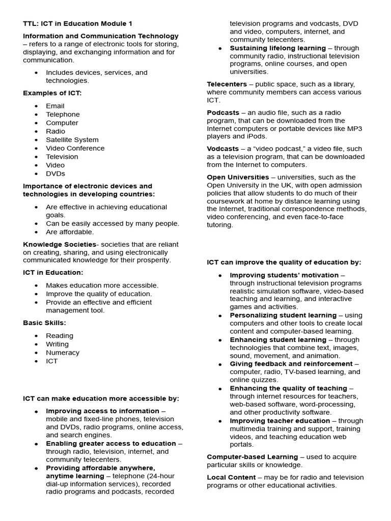 TTL-ICT-in-Education-Module-1_072111 | PDF | Educational Technology | Information And ...
