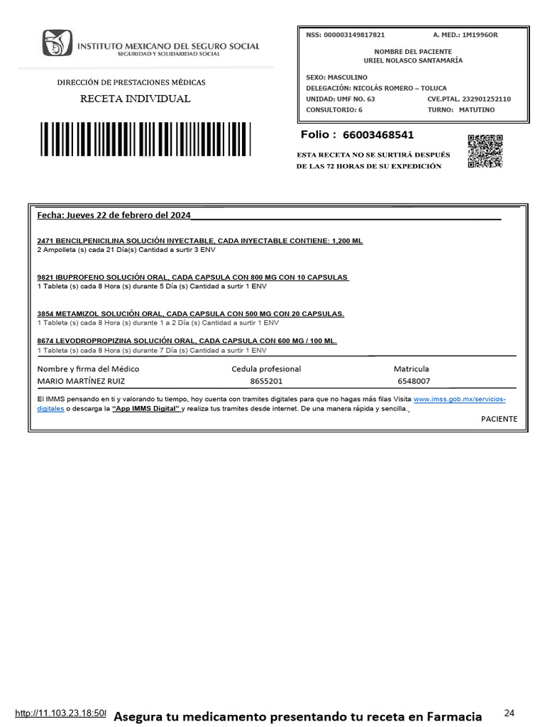 Receta IMSS EDITABLE | Descargar gratis PDF | Farmacología | Farmacia
