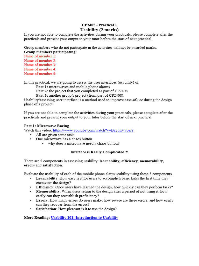 CP3405 - Prac 1 | PDF | Usability | Cognitive Science