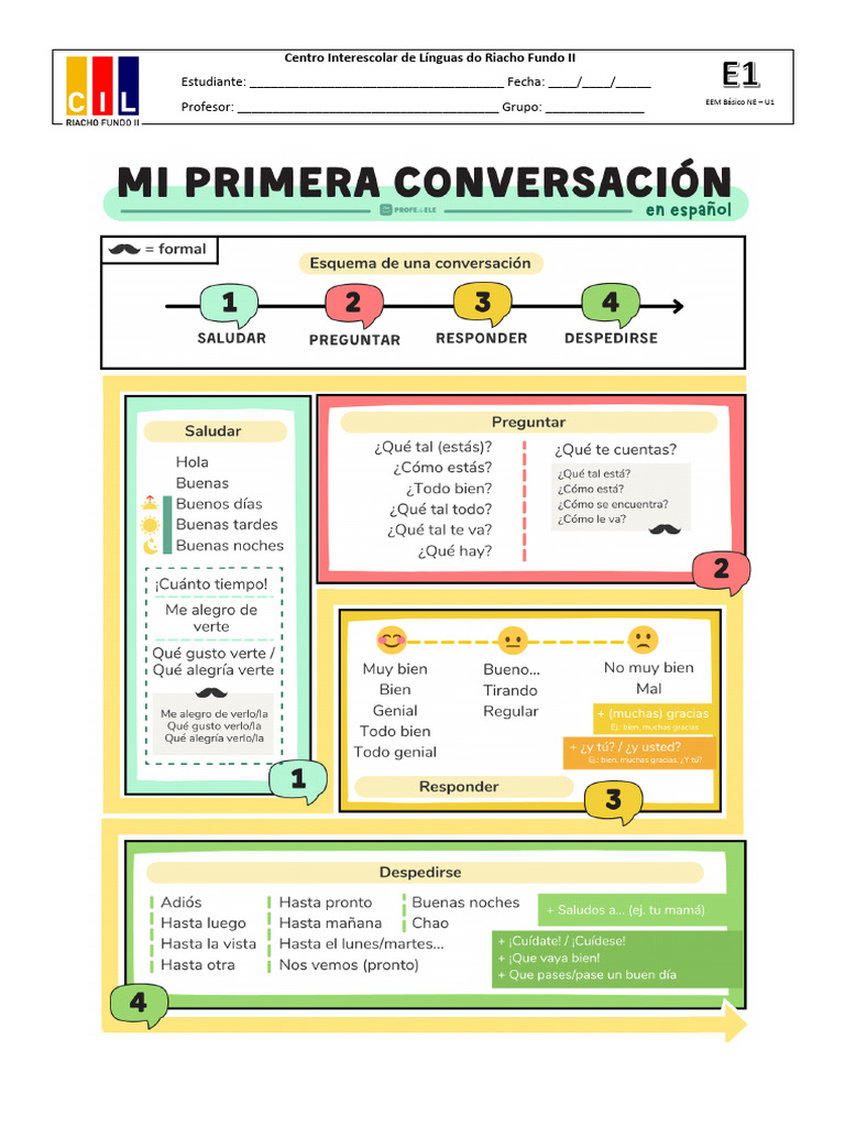 Ejercicios de saludos y despedidas en español | PDF