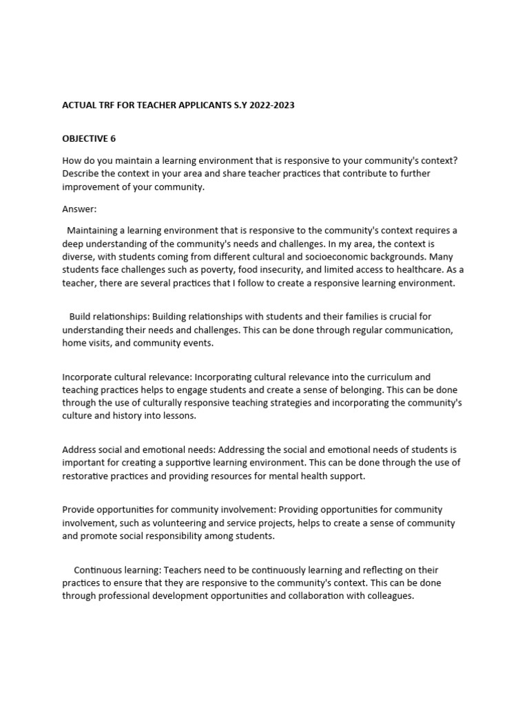 Actual TRF 2023 Ivan | Download Free PDF | Teachers | Learning