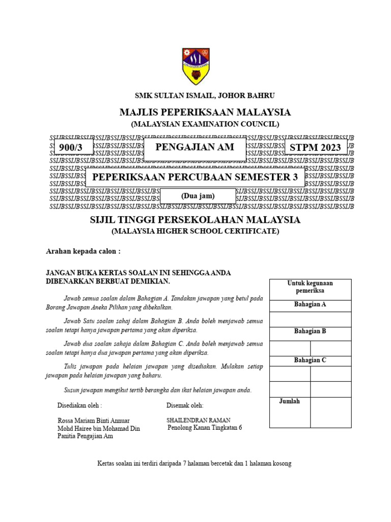 Soalan Dan Skema SMK Sultan Ismail, Johor | PDF