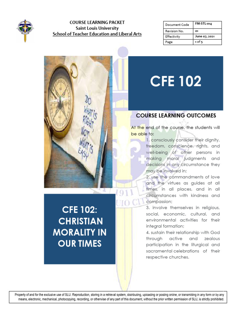 CFE 102 - Course Guide | PDF | Christian Ethics | Morality