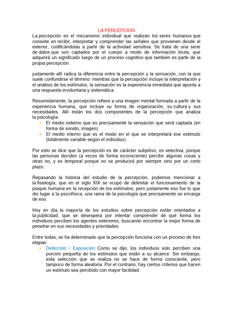 La Percepcion | PDF | Percepción | Sentidos