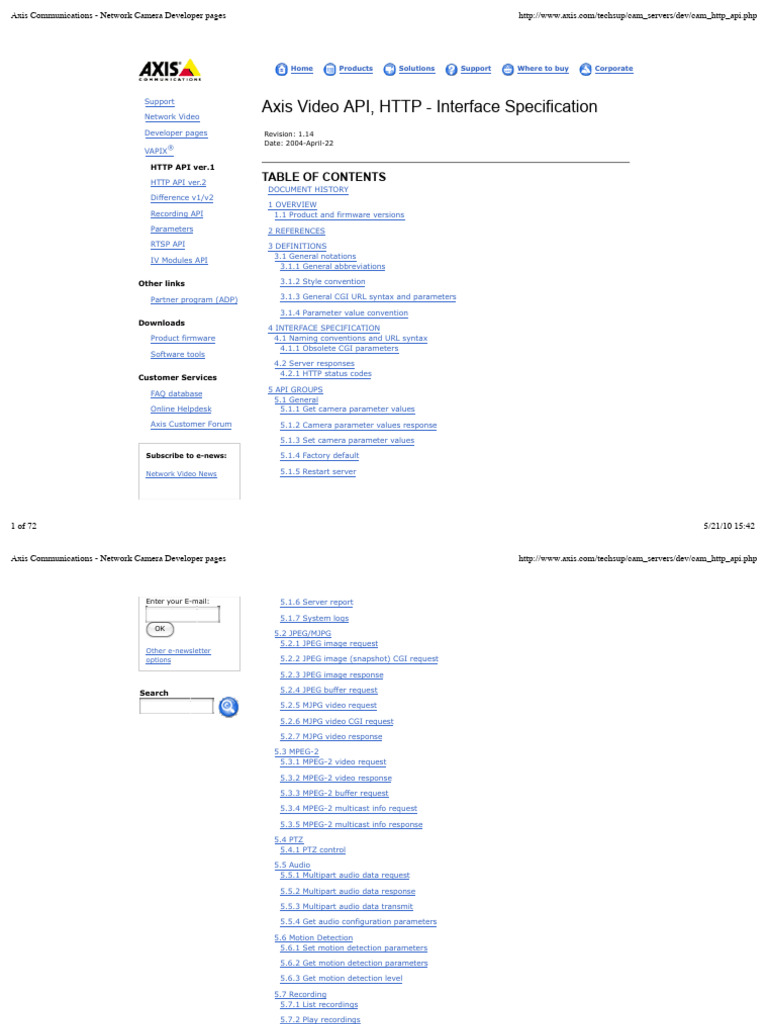 Axis HTTP API | PDF | Web Server | Internet & Web