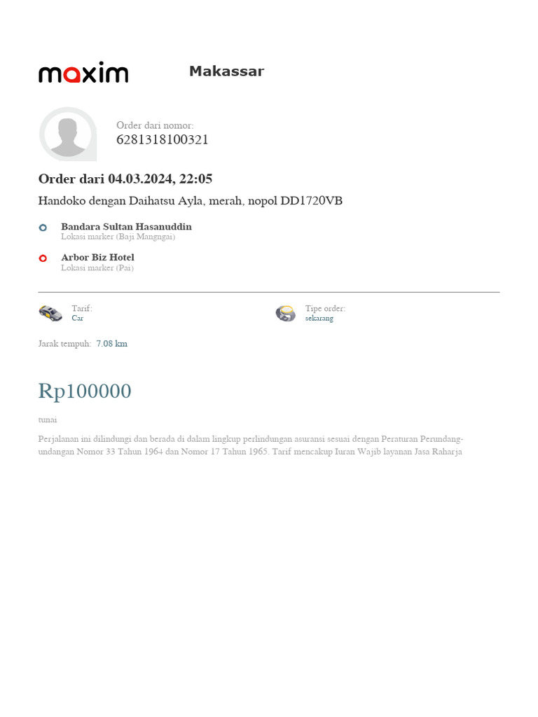 Bukti Perjalanan Dengan Maxim Indonesia Dari 04.03.2024, 22 - 05 | PDF ...