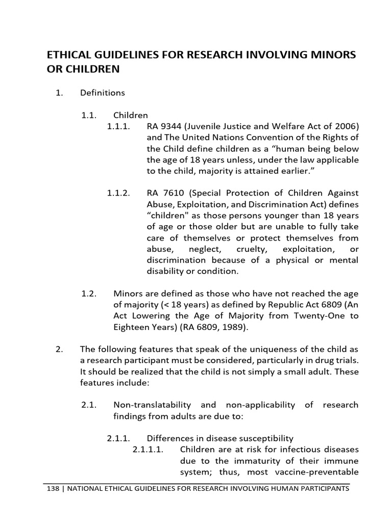 Ethical Guidelines For Research Involving Minors or Children | PDF ...