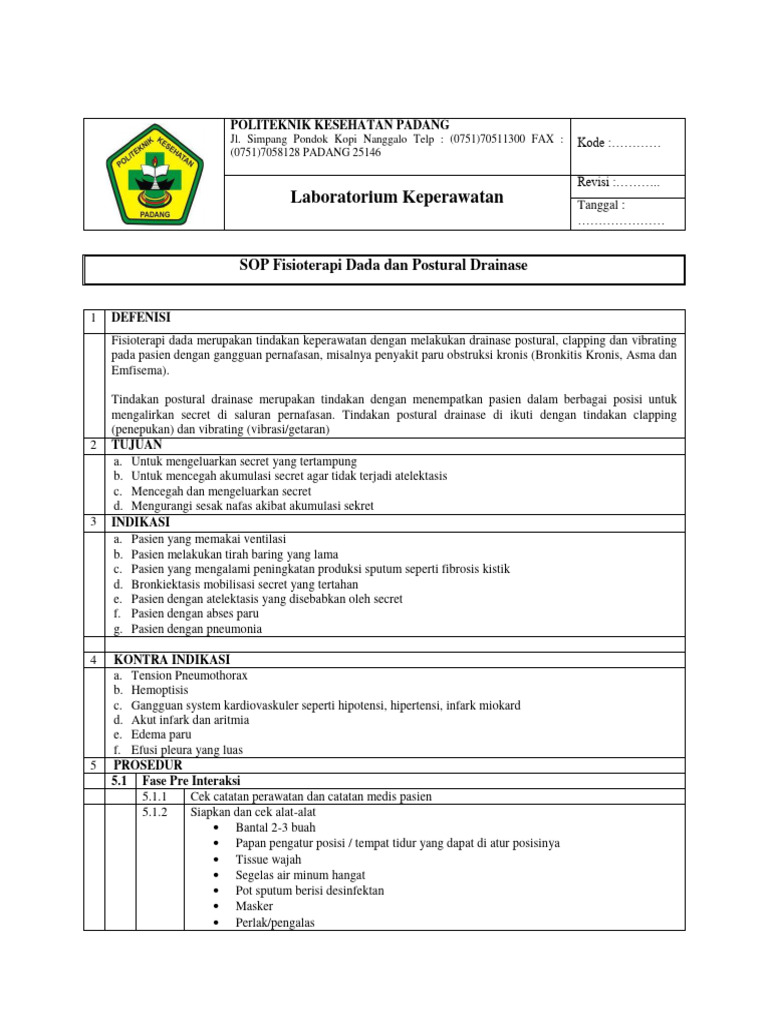 SOP Fisioterapi Dada Dan Postural Drainase | PDF
