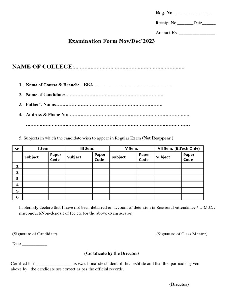 Exam Form BBA | PDF