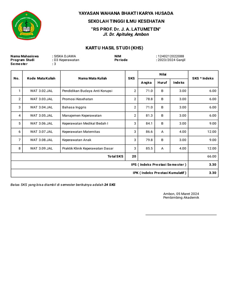 Siska Laporan KHS Mahasiswa | PDF