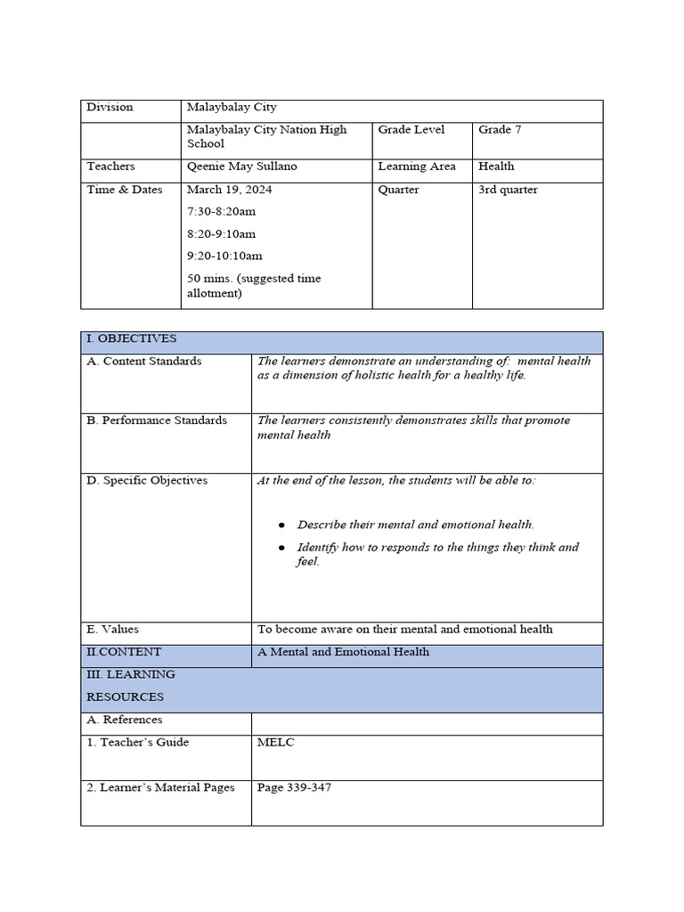 Health 7 | PDF | Stress (Biology) | Mental Health