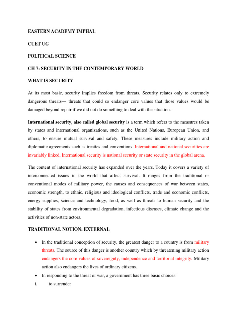 7 Security in The Contemporary World | PDF | International Security | International Relations