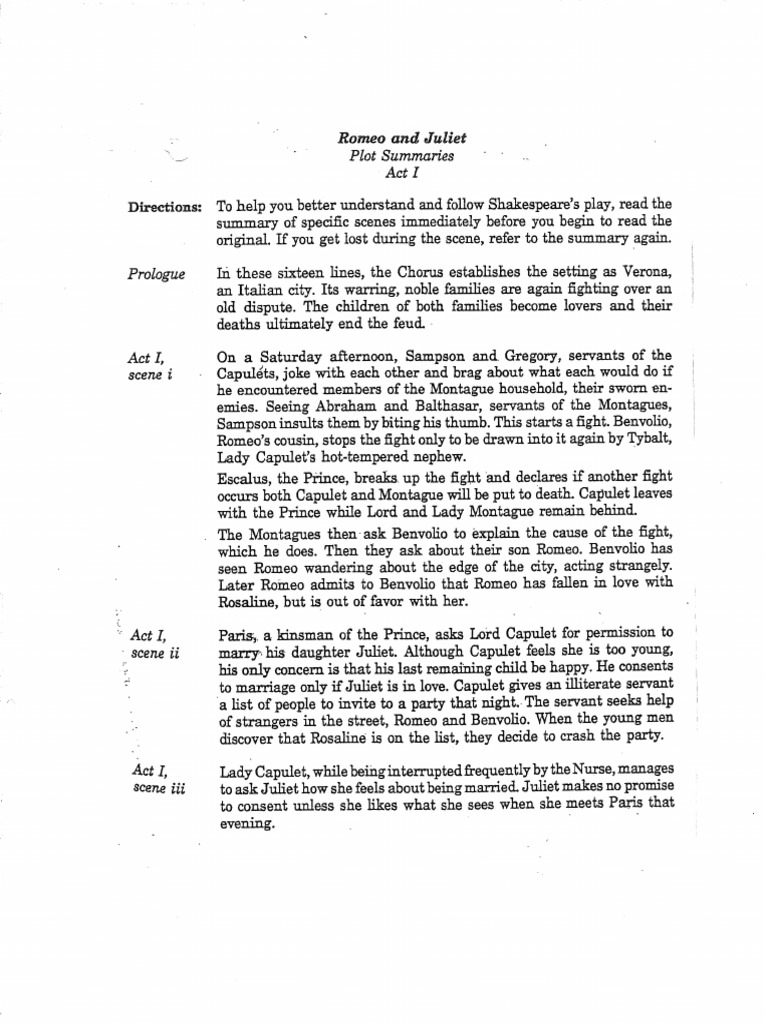 RomeoandJuliet Act I Summary | PDF | Characters In Romeo And Juliet ...