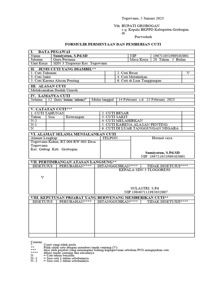 Contoh Form Cuti | PDF