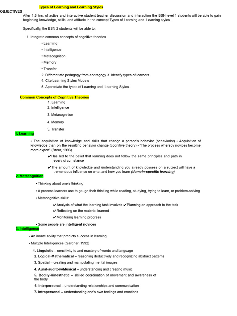 5 Types of Learning Learning Styles2 Transes | PDF | Learning ...