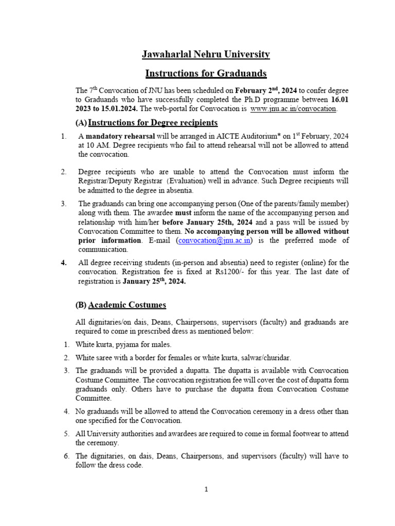 Instructions To Graduands For 7th Convocation | PDF