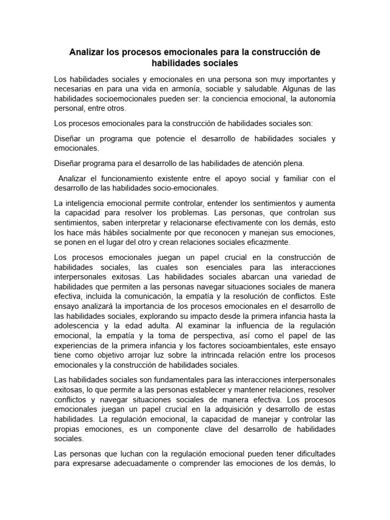 Analizar Los Procesos Emocionales para La Construcción de Habilidades ...
