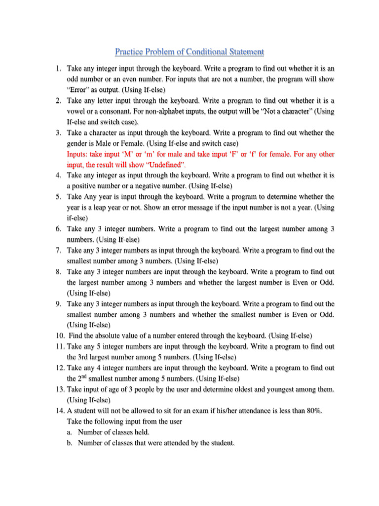Introductiontoprogramming Conditionalstatement Problems Pdf Numbers Computer Programming 4311
