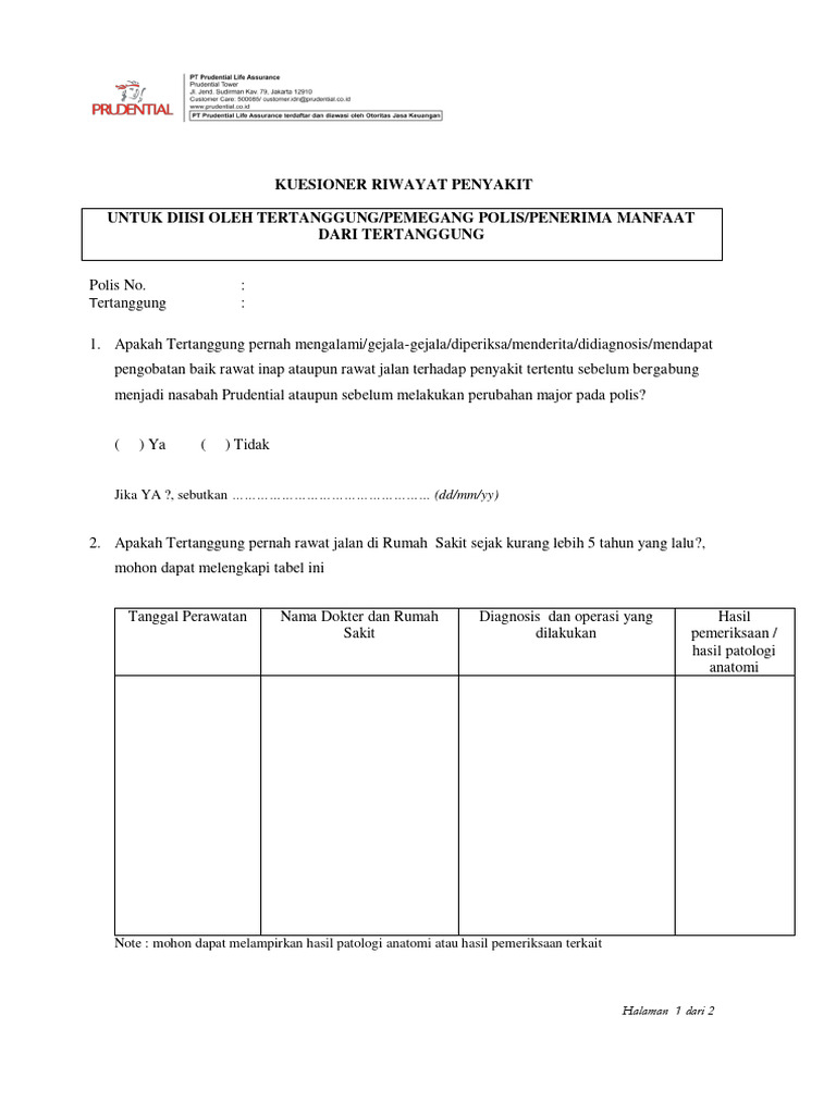 Kuesioner Riwayat Penyakit | PDF