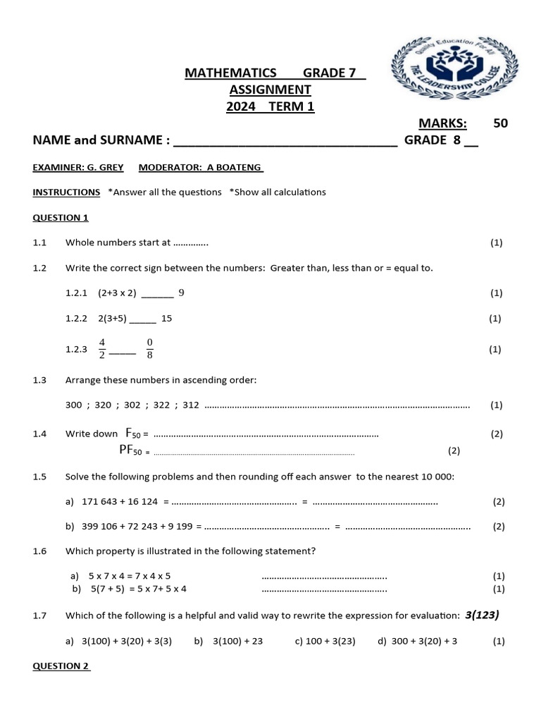 2023 7math T1 Assignment | PDF | Economies | Business