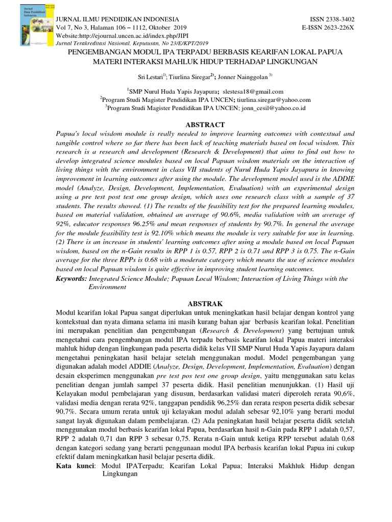 Modul IPA Berbasis Kearifan Lokal Papua | PDF | Cognition | Science