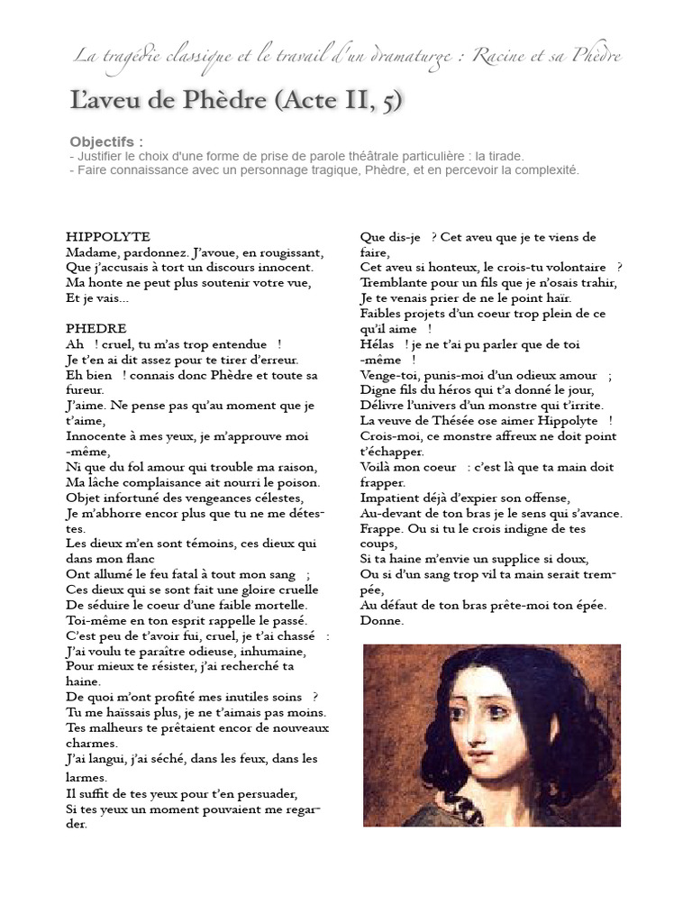 L'aveu tragique de Phèdre, Acte II, 5 | PDF