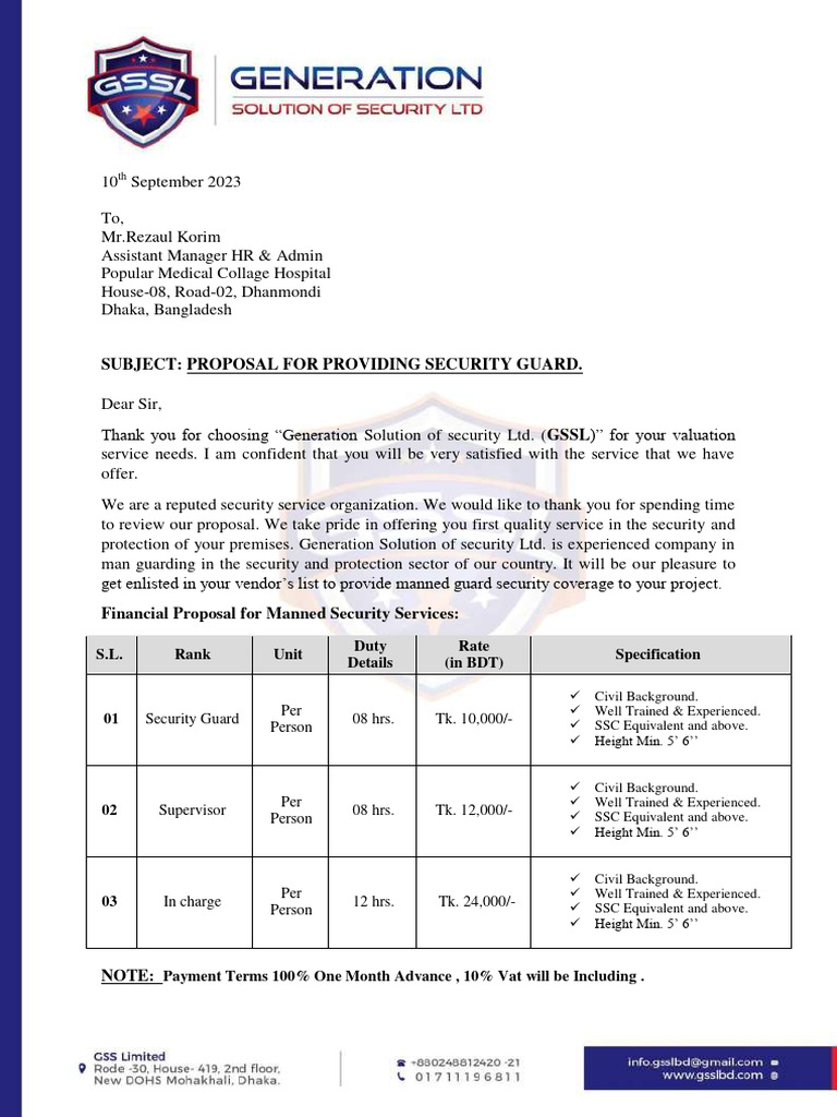 Popular Hospital (8hrs) Proposal for Security Guard | PDF | Human ...