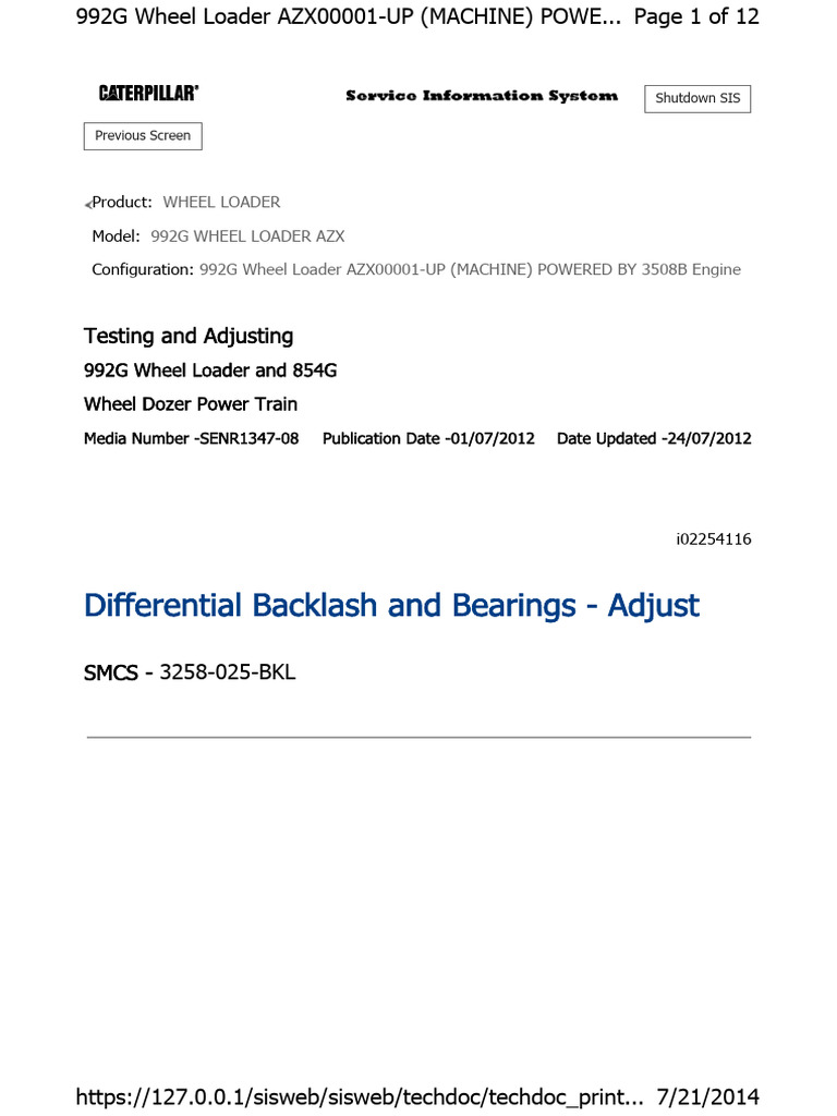 992G Differential Backlash and Bearings-Adjust | PDF
