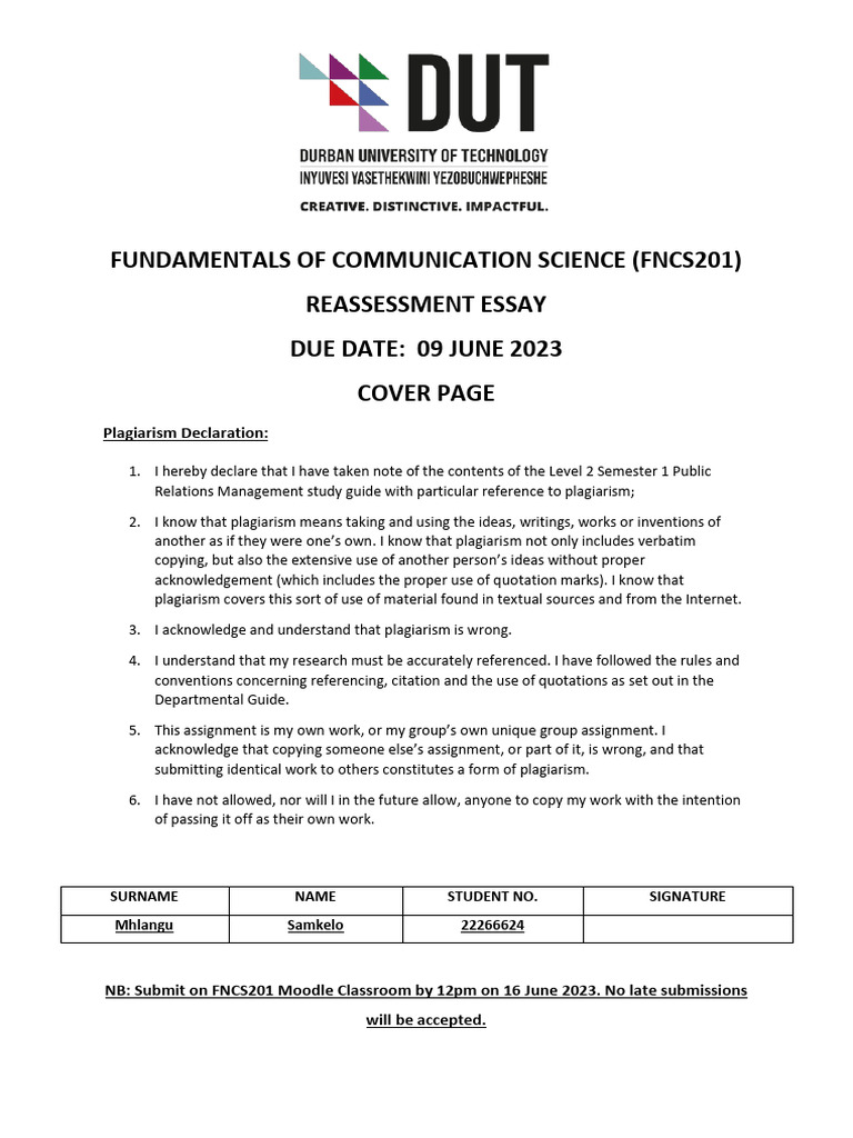 FNCS201 Reassessment June 2023 | PDF | Gender Role | Plagiarism