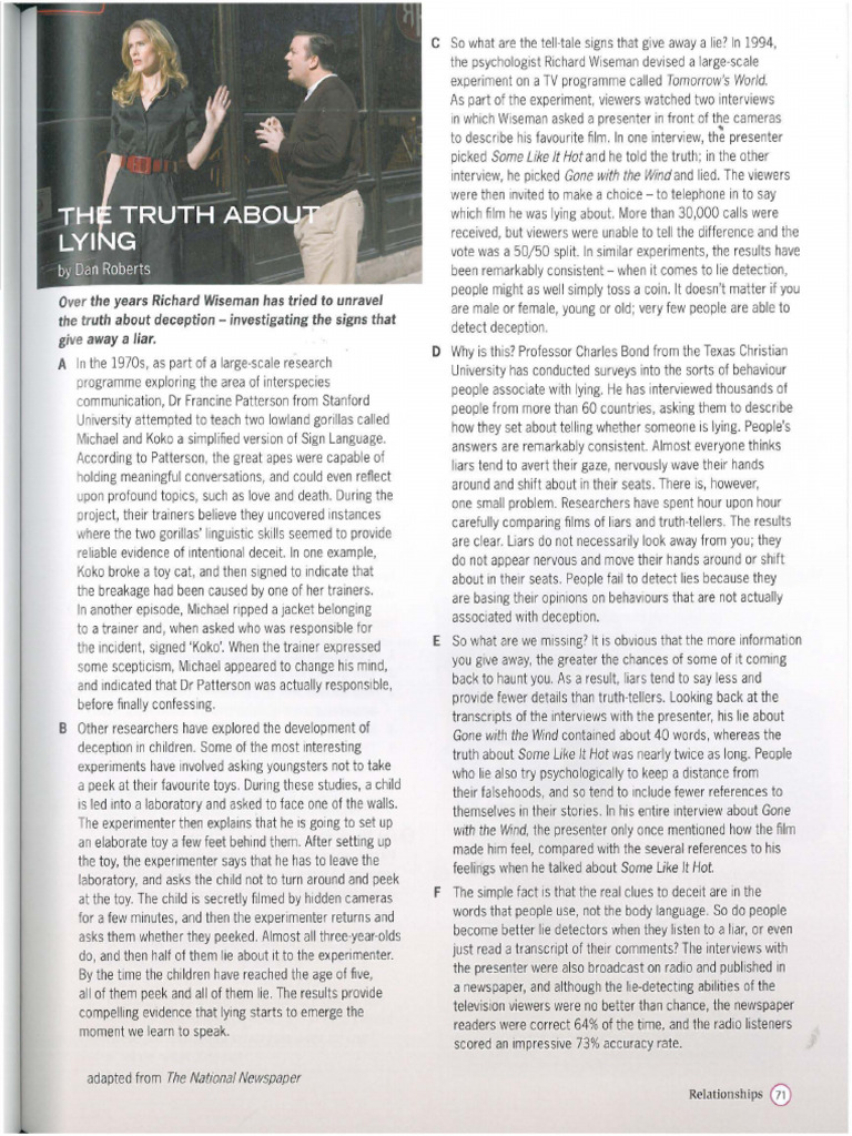 Reading U7 | PDF | Deception | Lie