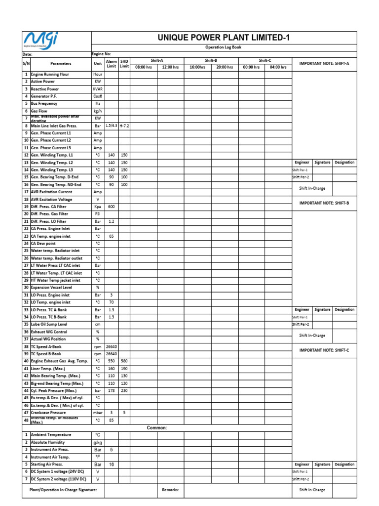 Engine Log Sheet | PDF