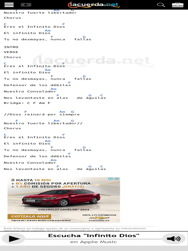 INFINITO DIOS, en Espiritu y en Verdad Acordes PDF | PDF