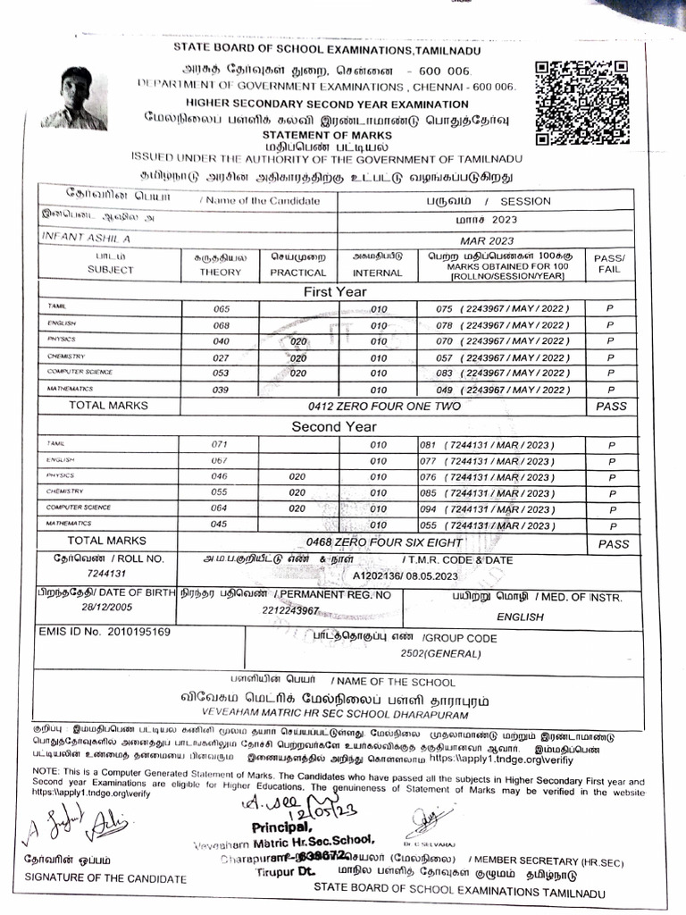 11th and 12th Marksheet | PDF