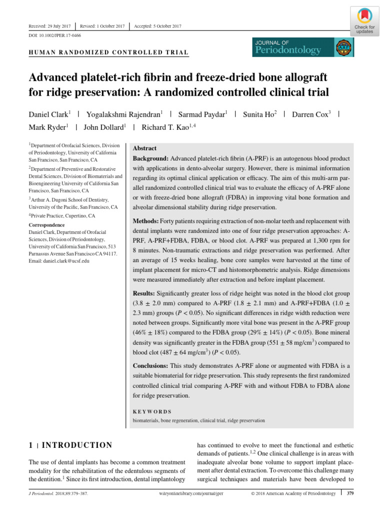 Advanced PRF & Freeze Dried Bone Allograft For Ridge Preservation ...